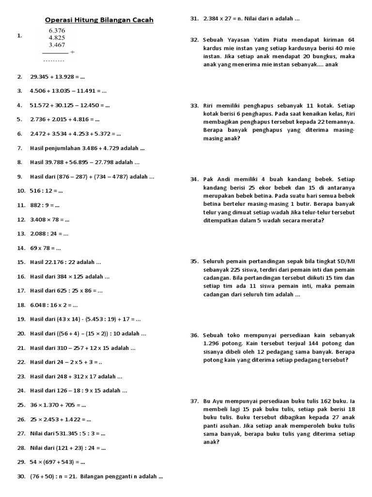 1) Operasi Hitung Bilangan Cacah | PDF