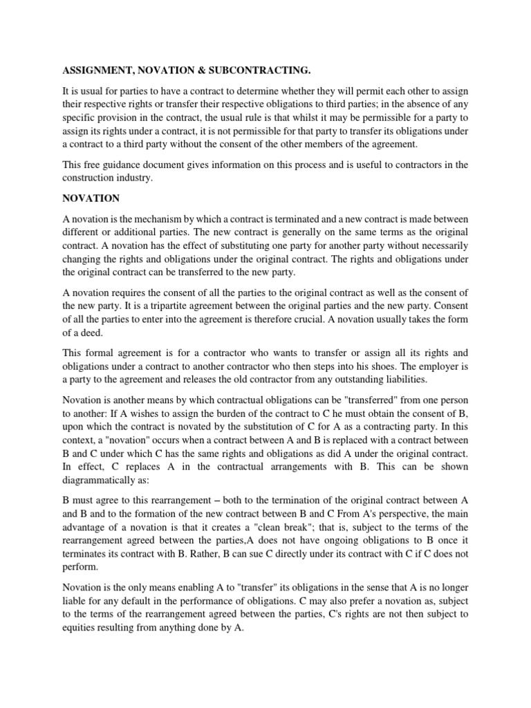 Assignment vs Novation in Contracts | PDF | Assignment (Law) | Private Law