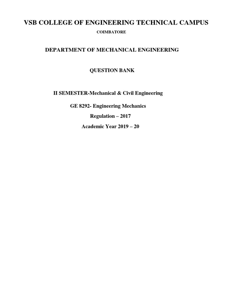 Engineering Mechanics Question Bank | PDF | Friction | Momentum