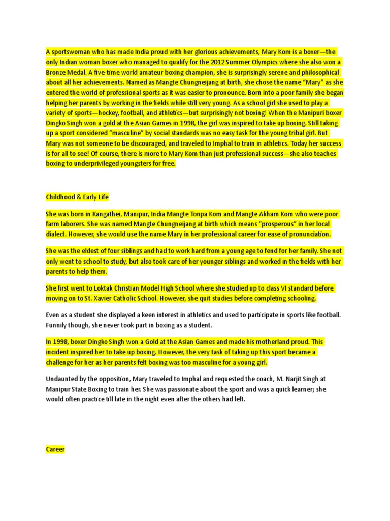 Mary Kom | PDF | Olympic Games | Sports Competitions