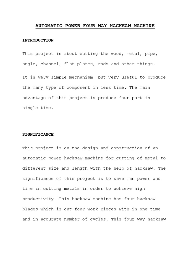 Automatic Power Four Way Hacksaw Machine | PDF | Machines | Electric Motor