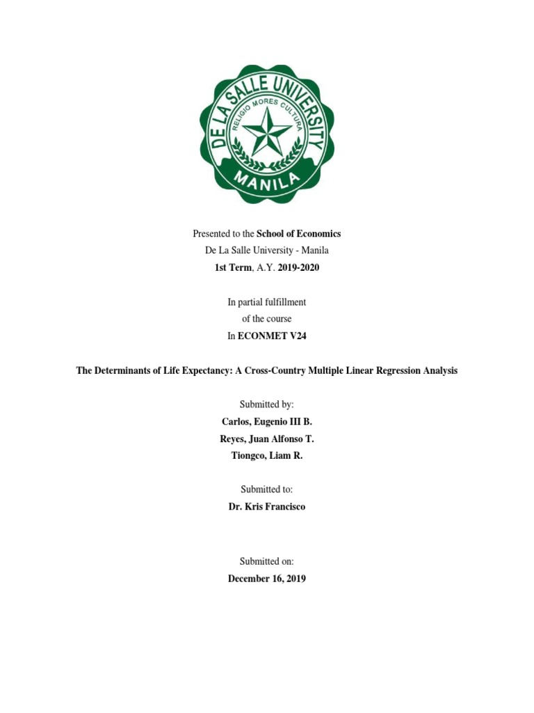 The Determinants of Life Expectancy: A Cross-Country Multiple Linear ...