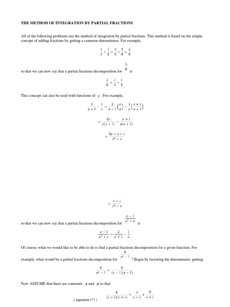 The Method of Integration by Partial Fractions | PDF | Fraction ...