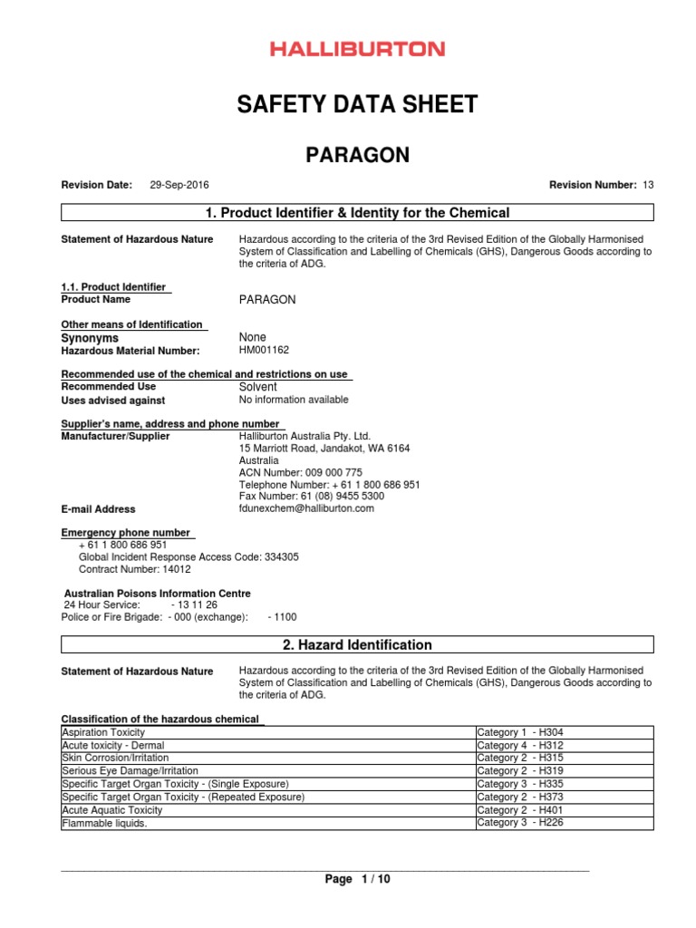Paragon Msds | PDF | Personal Protective Equipment | Toxicity