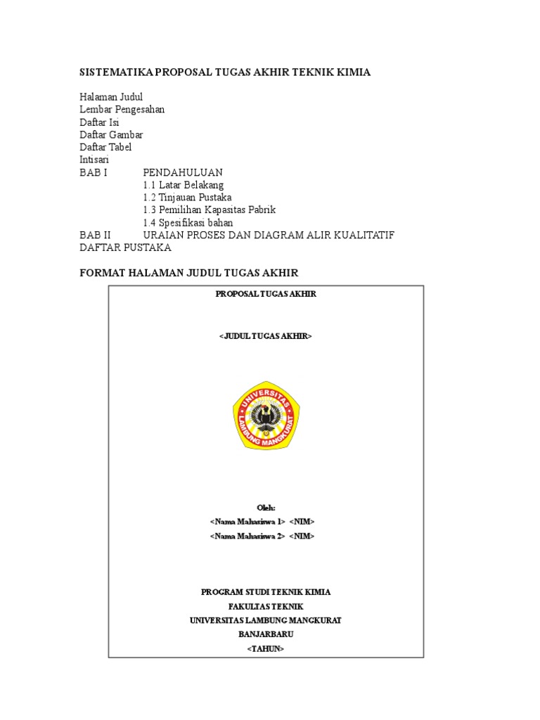 Format Proposal Tugas Akhir Teknik Kimia | PDF