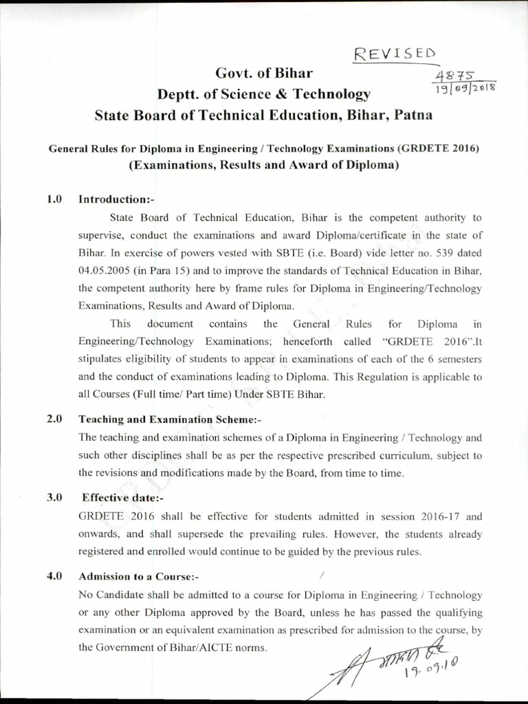 S General Rules For Diploma in Engineering | PDF