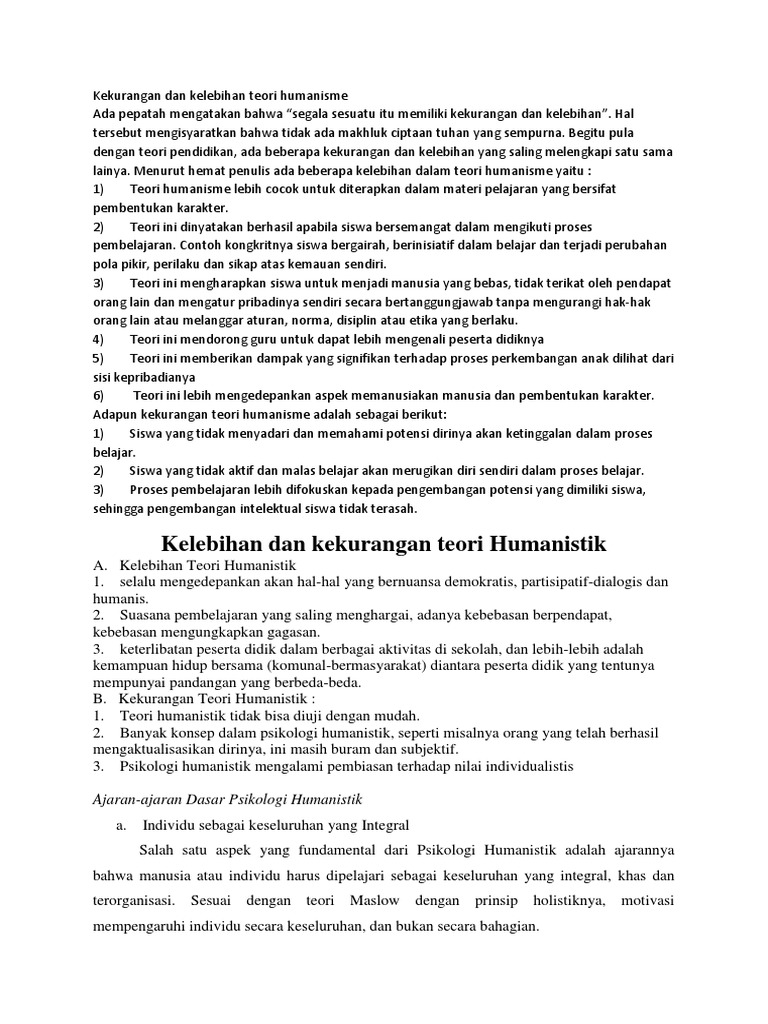 Kekurangan Dan Kelebihan Teori Humanisme | PDF