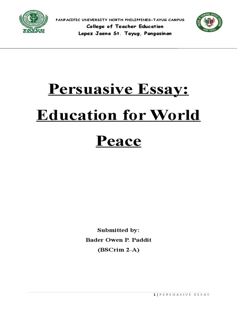 Persuasive Essay | PDF | World Peace | Peace