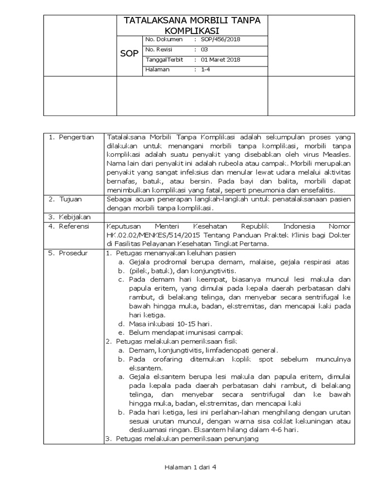 Sop Tatalaksana Morbili Tanpa Komplikasi | PDF | Pengembangan Diri ...