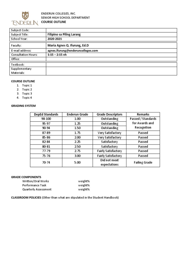 SHS Course Outline Template | PDF