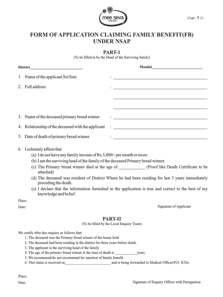 NFBS Family Benefit Application Form | PDF | Death Certificate | Birth ...