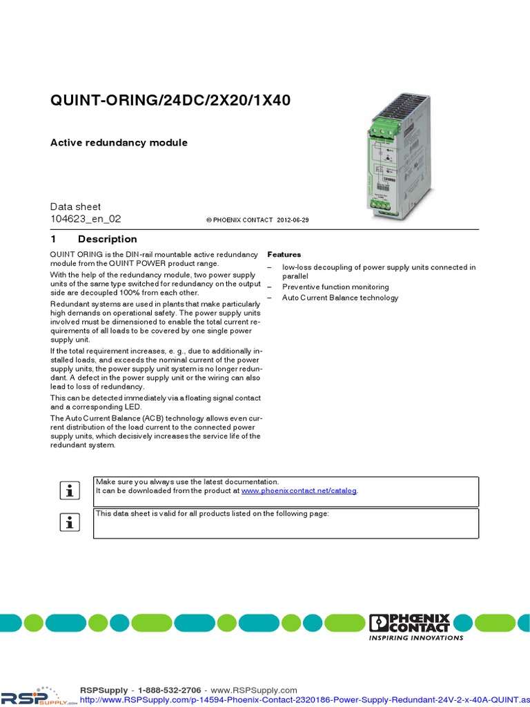Phoenix 2320186 Spec Sheet | PDF | Power Supply | Electromagnetic ...