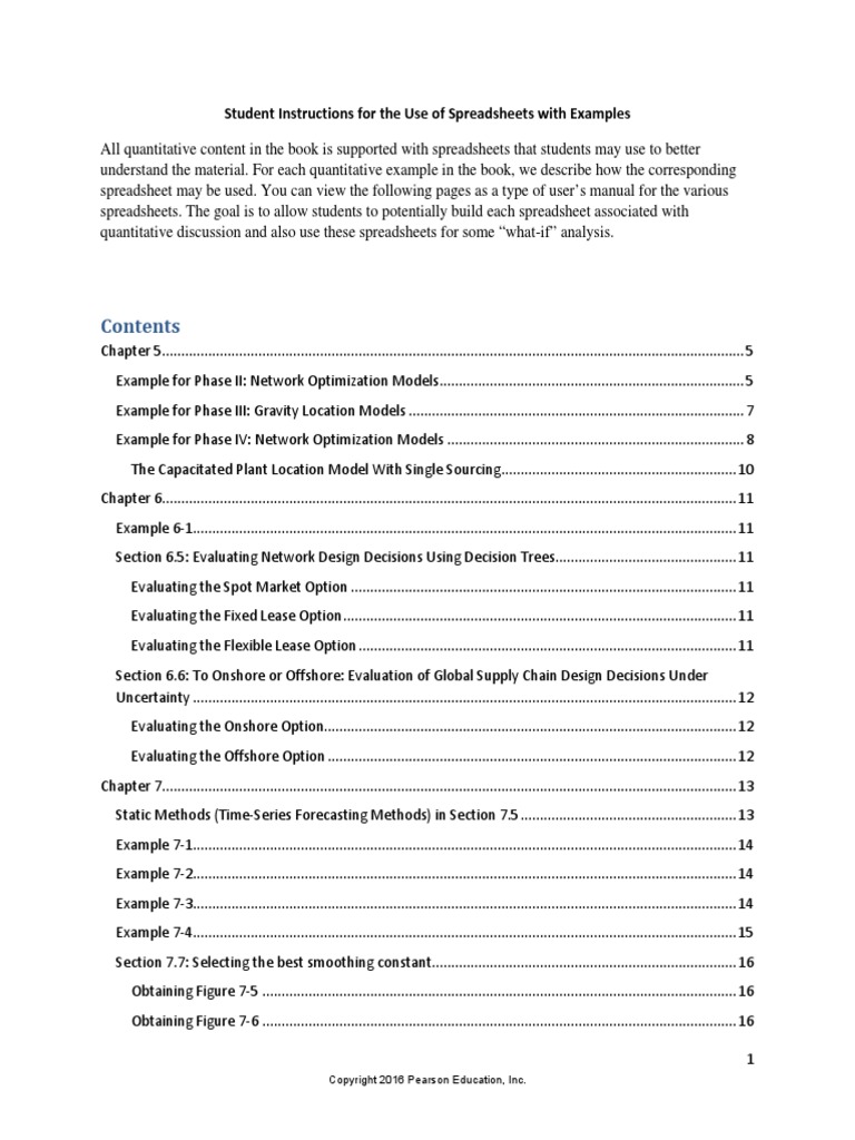 Student Instructions For The Use of Spreadsheets With Examples PDF ...