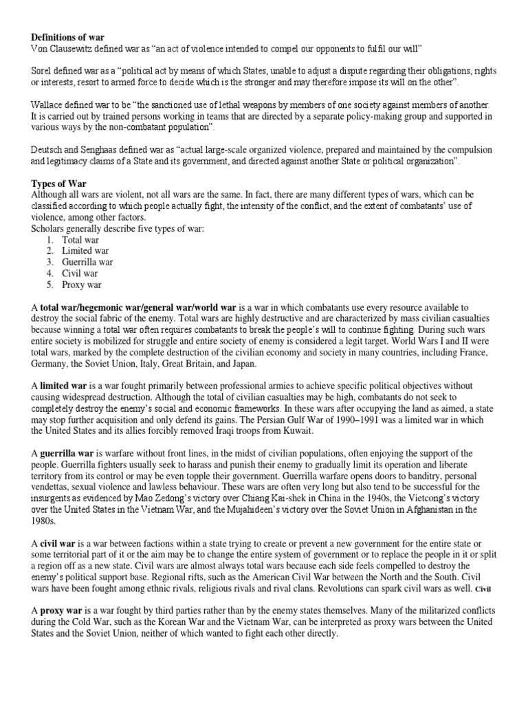 Types of War | Download Free PDF | Total War | Guerrilla Warfare