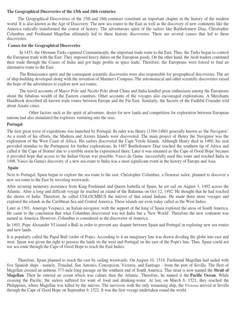 The Geographical Discoveries of The 15th and 16th Centuries | PDF ...