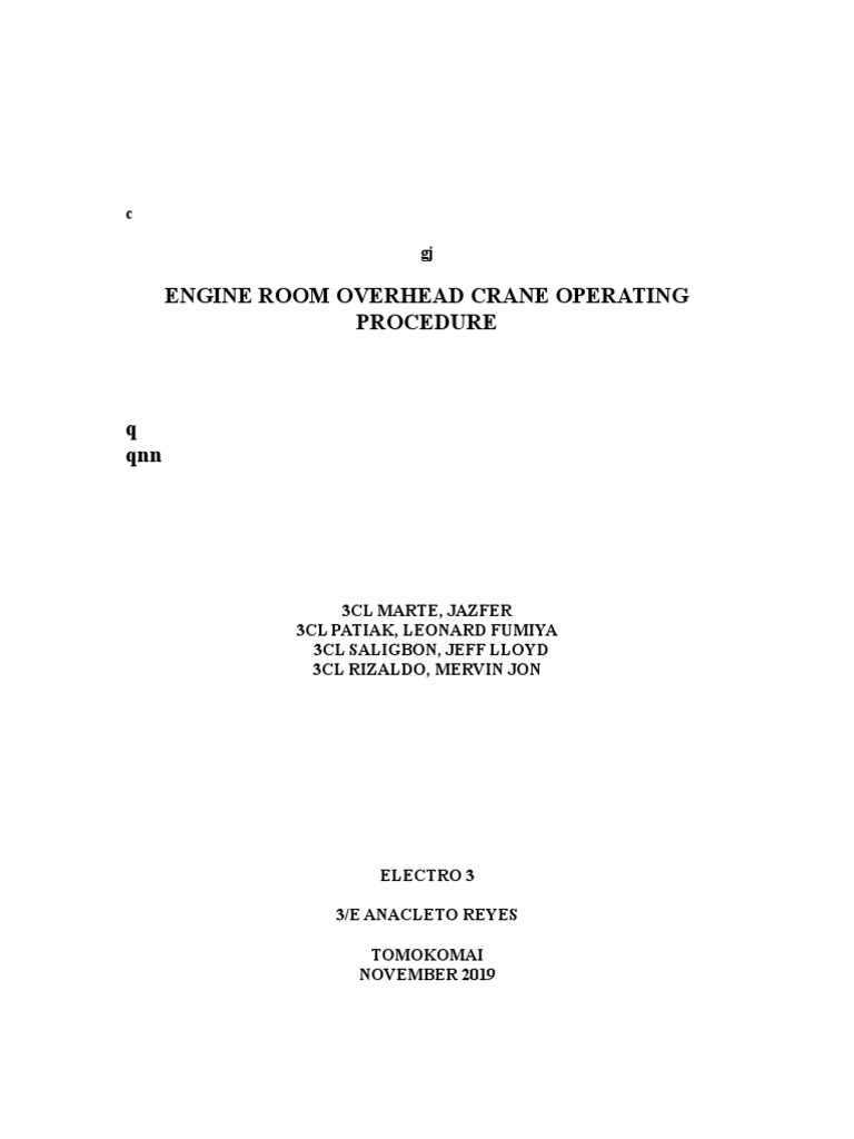 Engine Room Overhead Crane Safety Guide | PDF | Crane (Machine ...