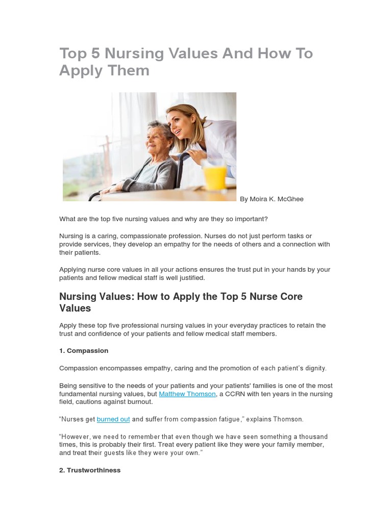 Top 5 Nursing Values and How To Apply Them | PDF | Compassion | Nursing