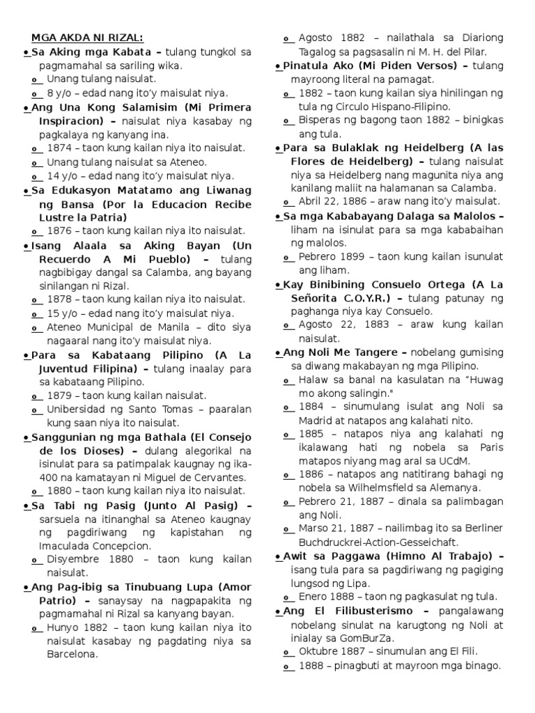 Mga Akda Ni Rizal | PDF