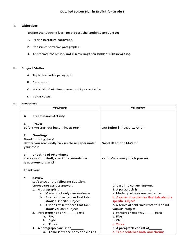 Detailed Lesson Plan in English For Grade 8 Short Story | PDF | Lesson ...