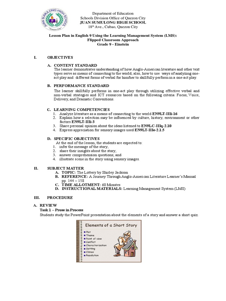 Lesson Plan On The Lottery | PDF | Lesson Plan | Reading Comprehension