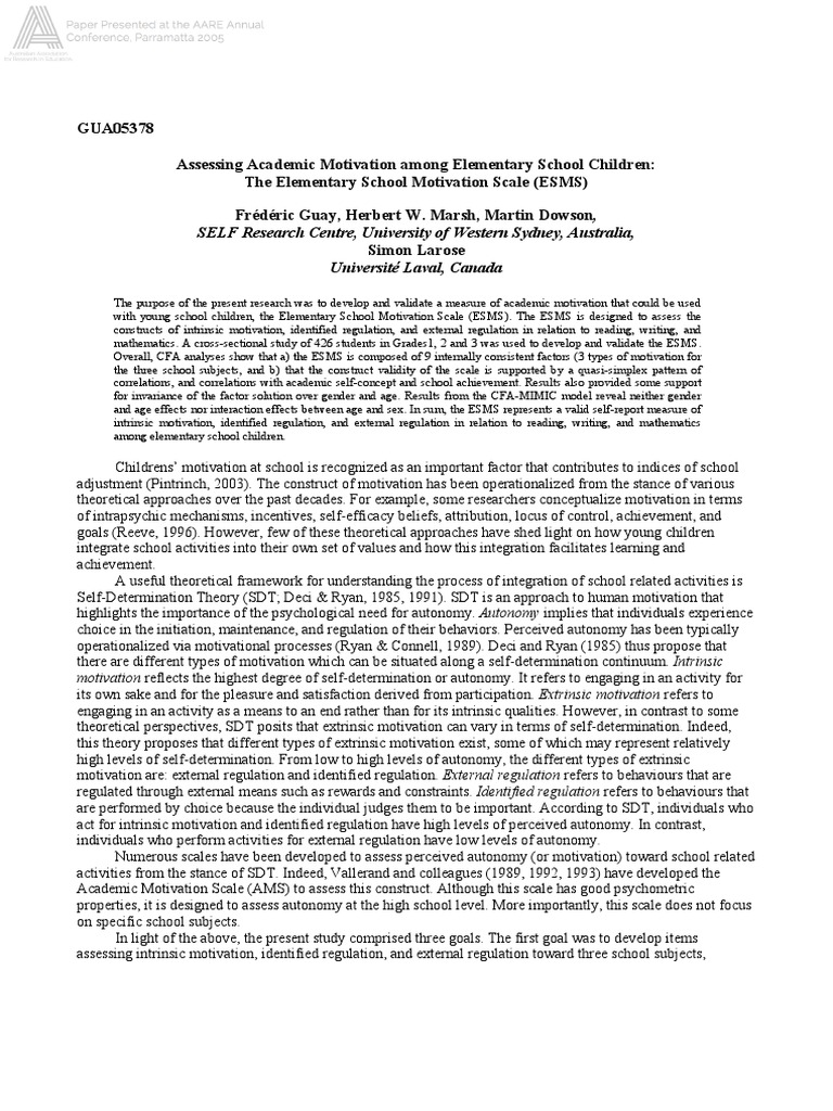 Academic Motivation Scale - Elementary School | PDF | Factor Analysis ...