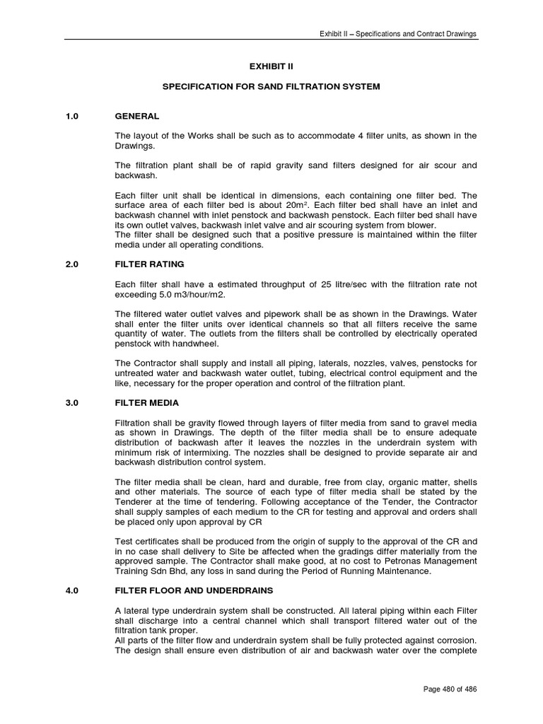 Specification - Sand Filtration System | PDF | Filtration | Water ...