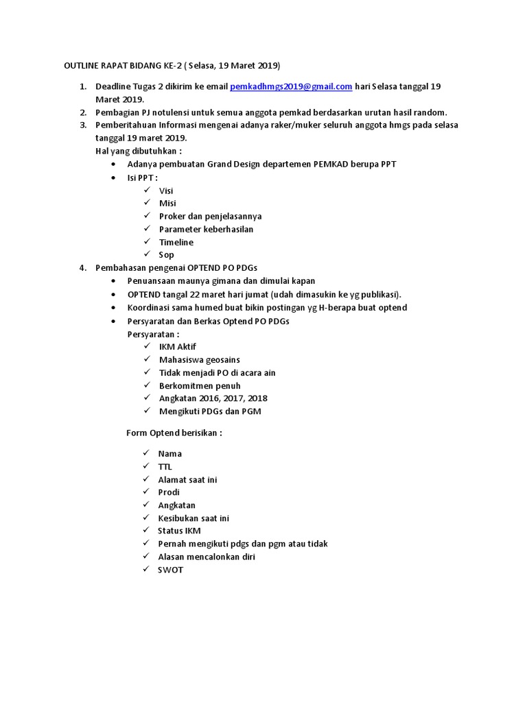 Outline Rapat Bidang 2 | PDF