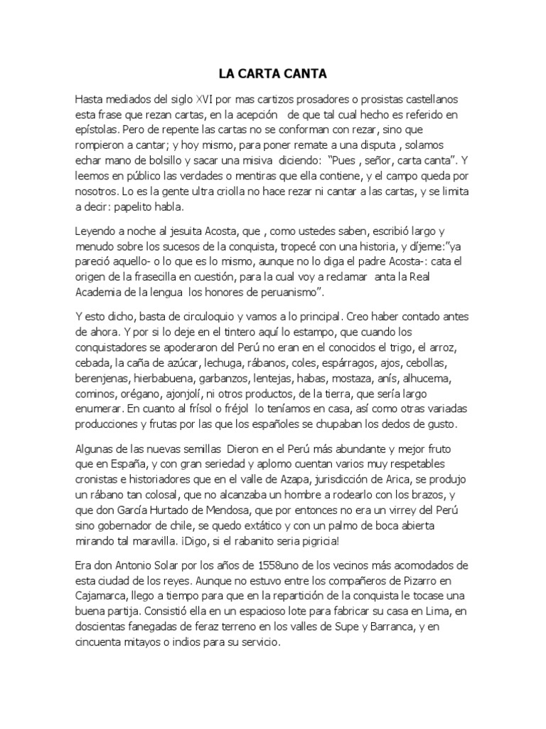 La Carta Canta | PDF | Alimentos