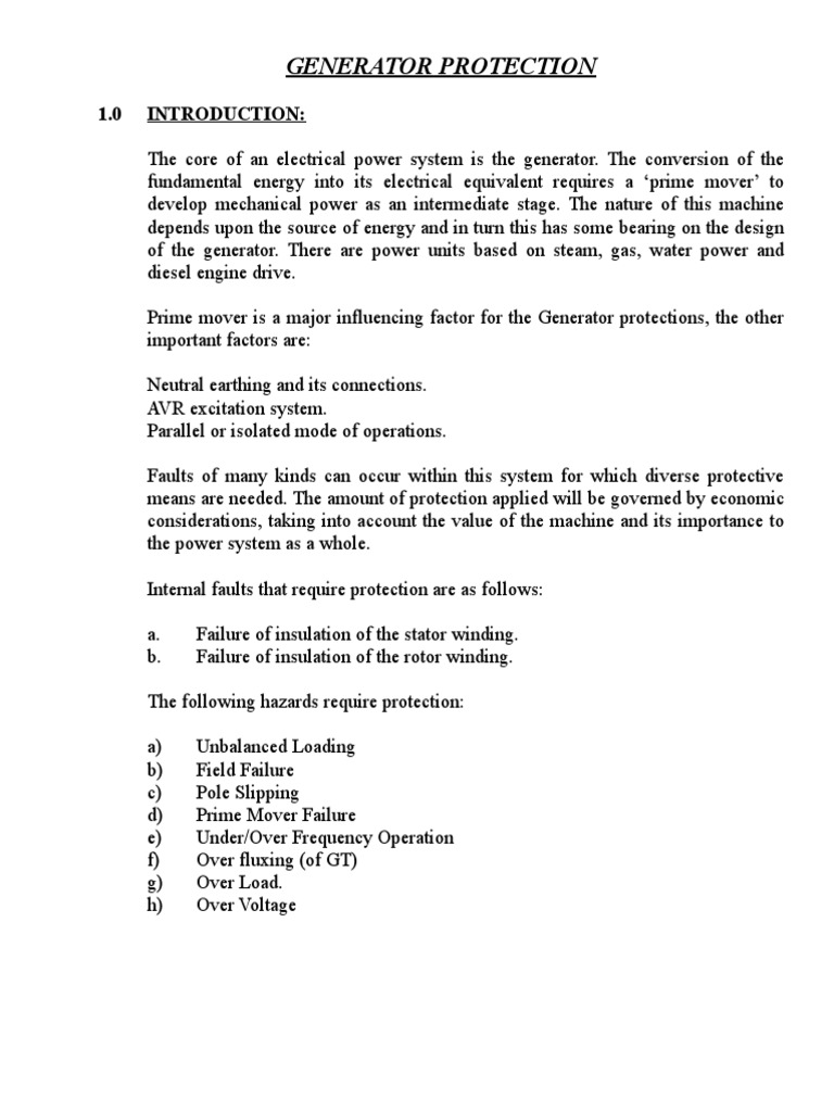 GEN. Back Up PROTECTION | PDF | Relay | Transformer