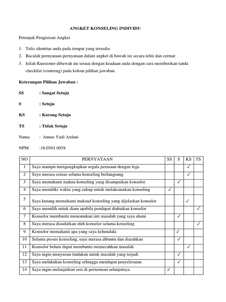 Angket Konseling Individu | PDF
