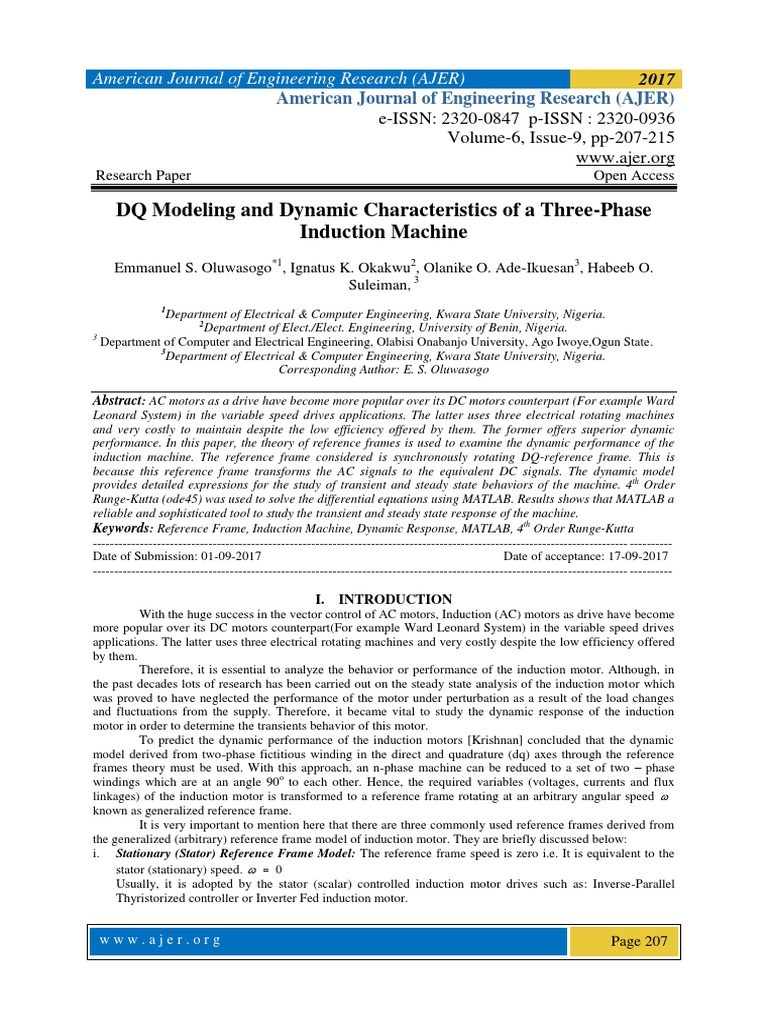 DQ Modeling and Dynamic Characteristics | PDF | Electric Motor ...