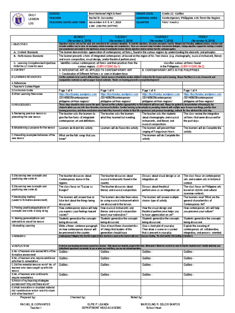 DLL in Contemporary Arts | PDF | Teachers | Learning