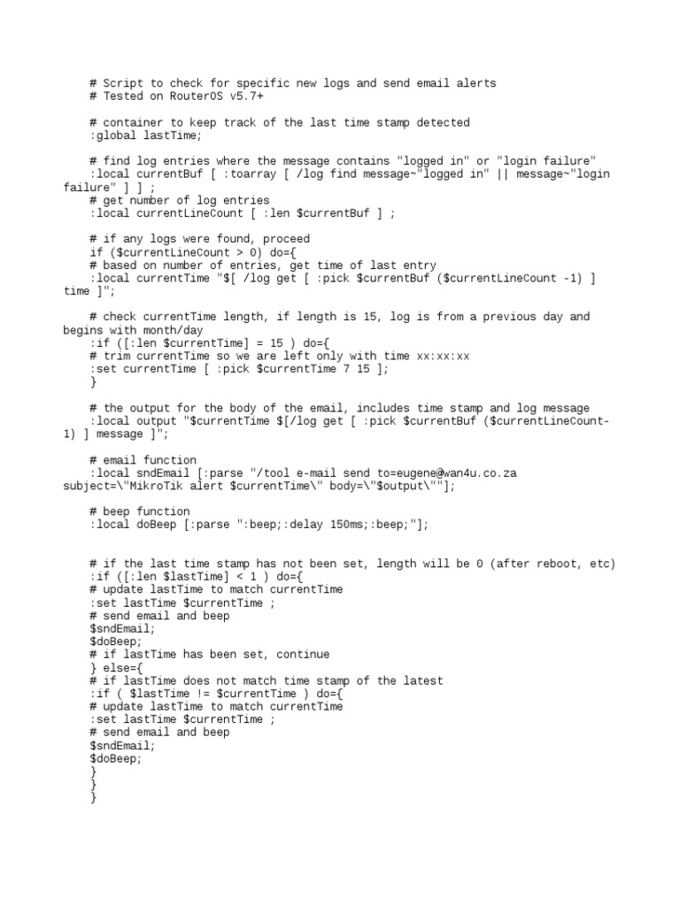 Script To Check For Specific New Logs and Send Email in Mikrotik | PDF