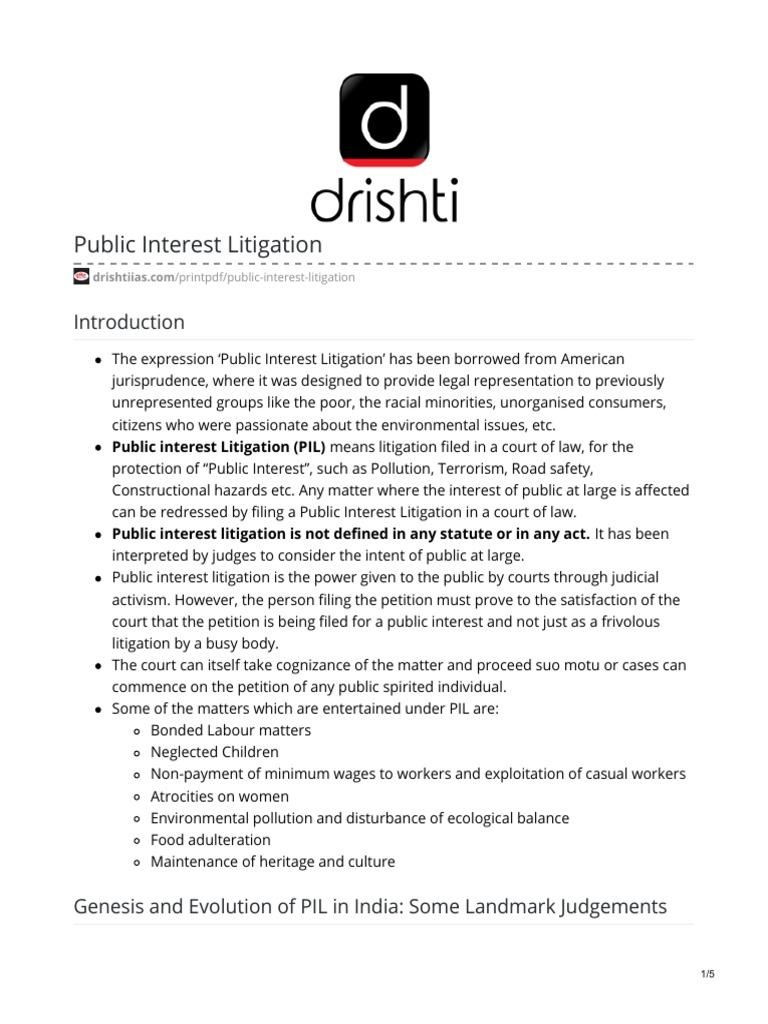 Public Interest Litigation | PDF | Supreme Court Of India | Ethical ...