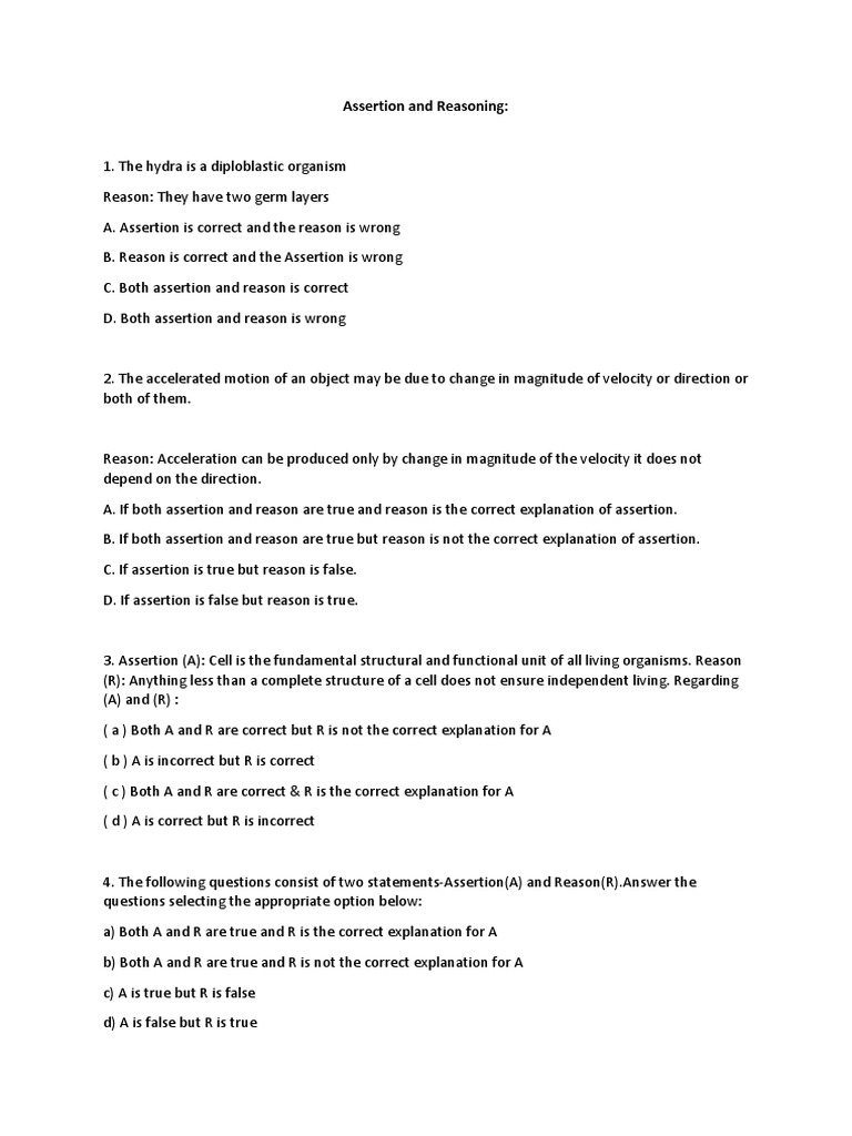 Assertion and Reasoning | PDF