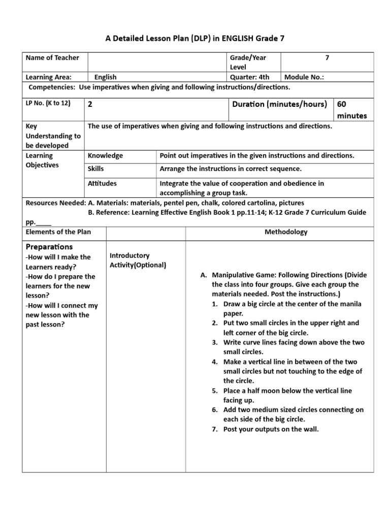 Lesson Plan in ENGLISH Grade 7 | PDF | Lesson Plan | Applied Psychology