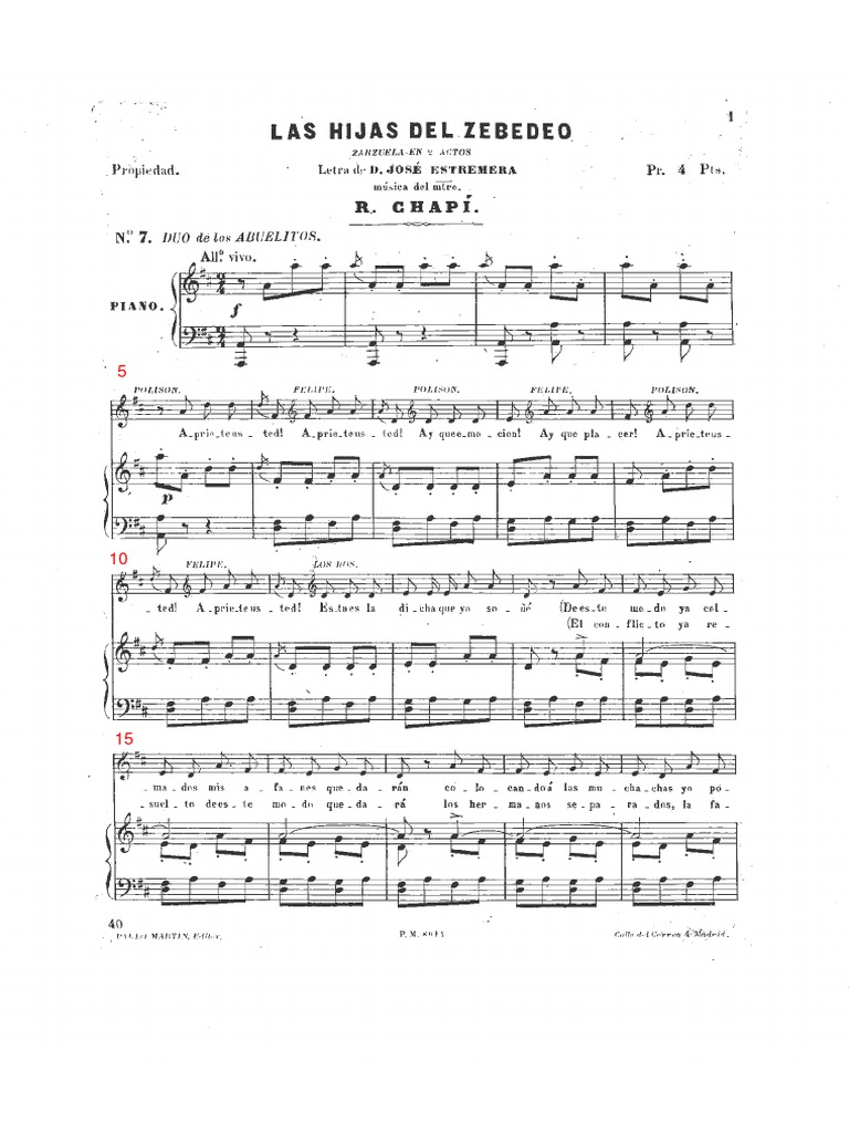 Ruperto Chapí Las Hijas de Zebedeo - Duo de Los Abuelitos | PDF