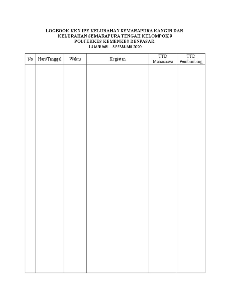 Logbook KKN Semarapura 2020 | PDF
