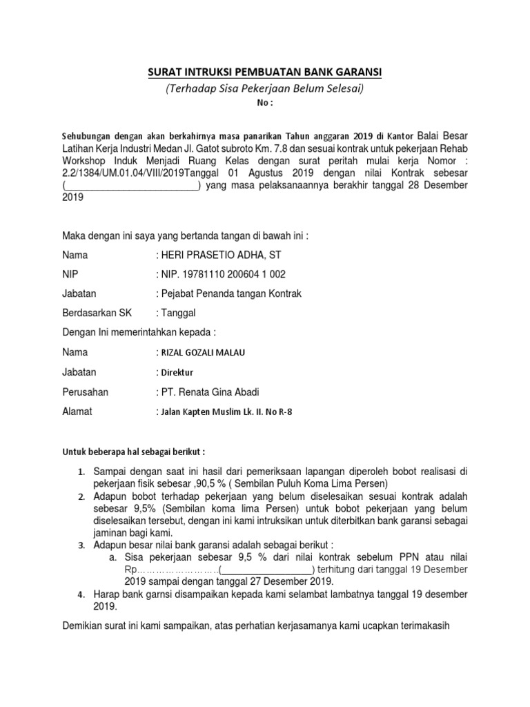 Surat Intruksi Pembuatan Bank Garansi | PDF