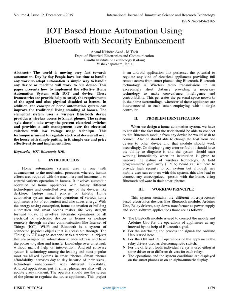 Iot Based Home Automation Using Bluetooth With Security Enhancement