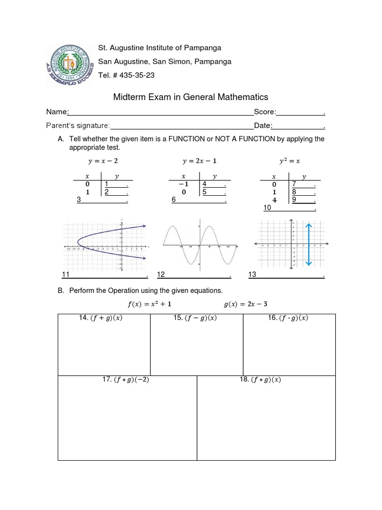 General Math Midterm Exam | PDF | Function (Mathematics) | Analysis