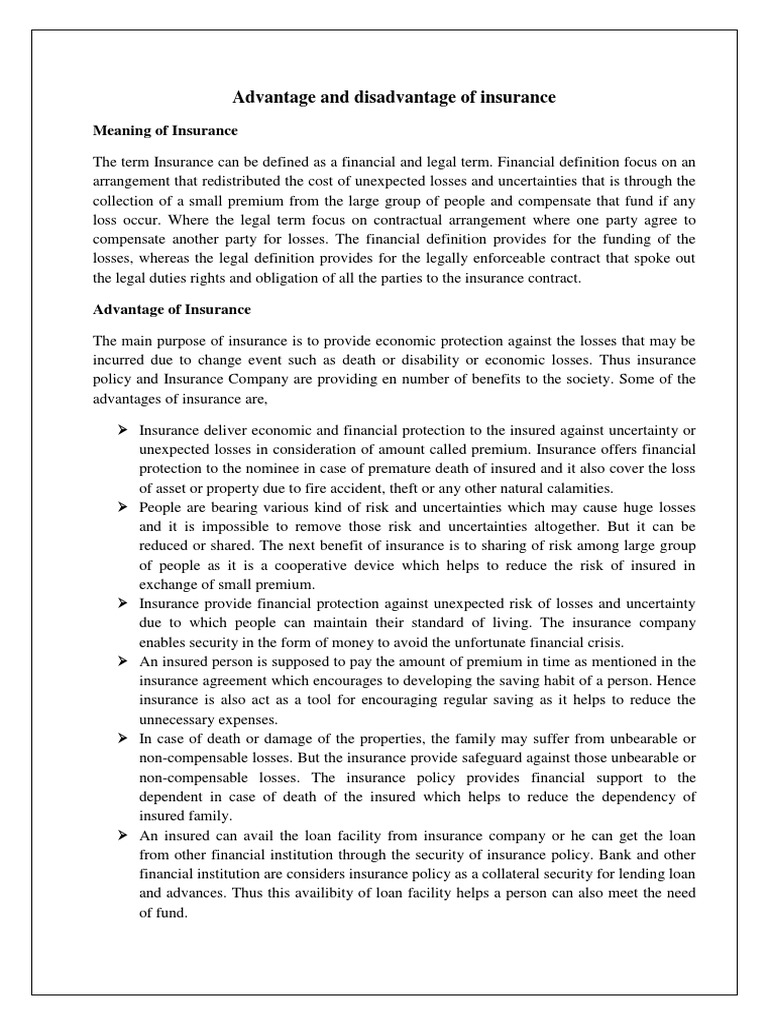 Pros and Cons of Insurance Explained | PDF | Insurance | Risk