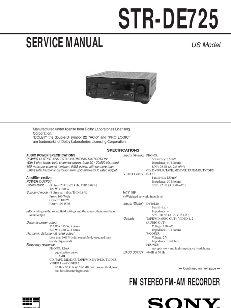 Sony STR De725 | PDF | Equalization (Audio) | Amplifier