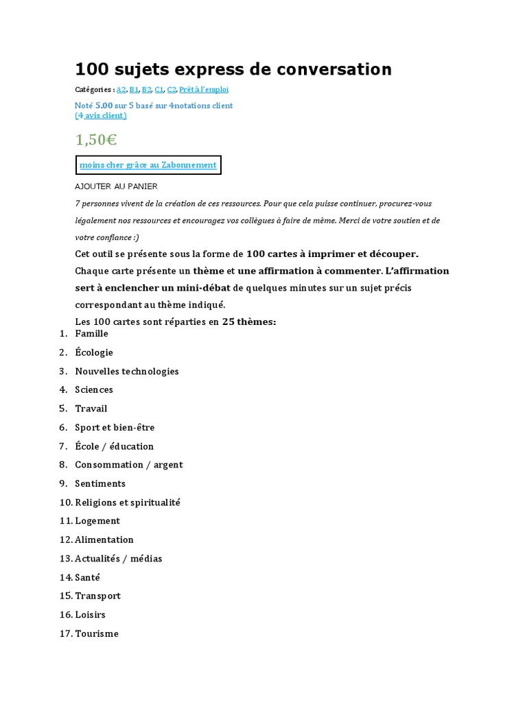 100 sujets de conversation variés | PDF