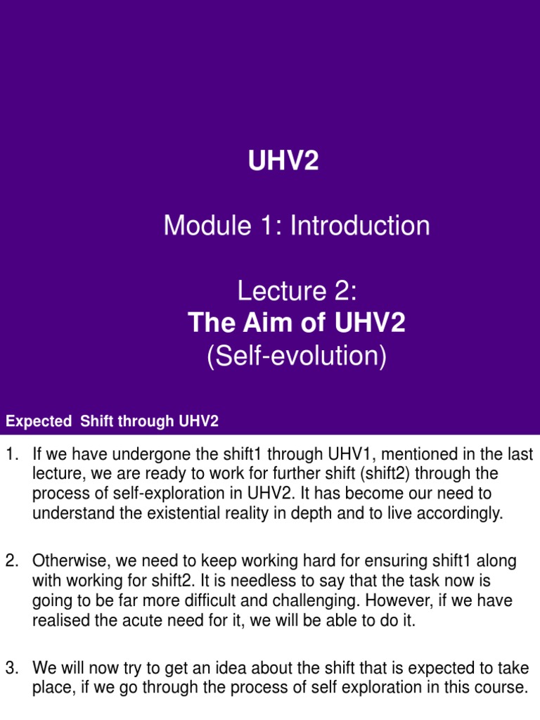 UHV2 M1 L2 - Aim of UHV2 | PDF | Thought | Self