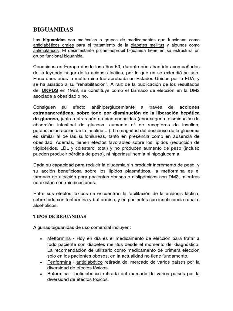 Biguanidas: Uso y Beneficios en DM2 | PDF | Farmacología | Medicina