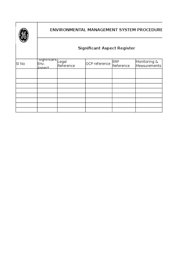 Significant Aspect Register EHSS-04 - F02 ISO 14K 2015 | PDF