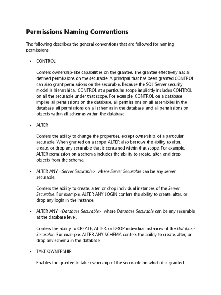 SS Permissions Naming Conventions | PDF | Database Schema | Databases