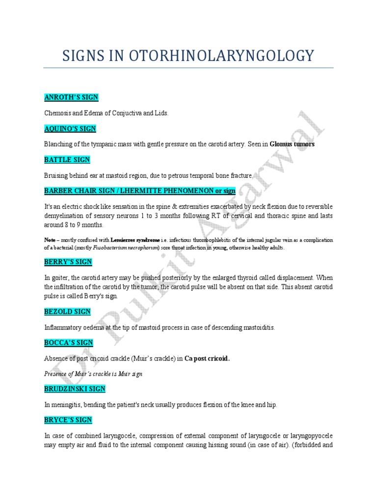 Signs in Ent | Download Free PDF | Common Carotid Artery | Human Nose