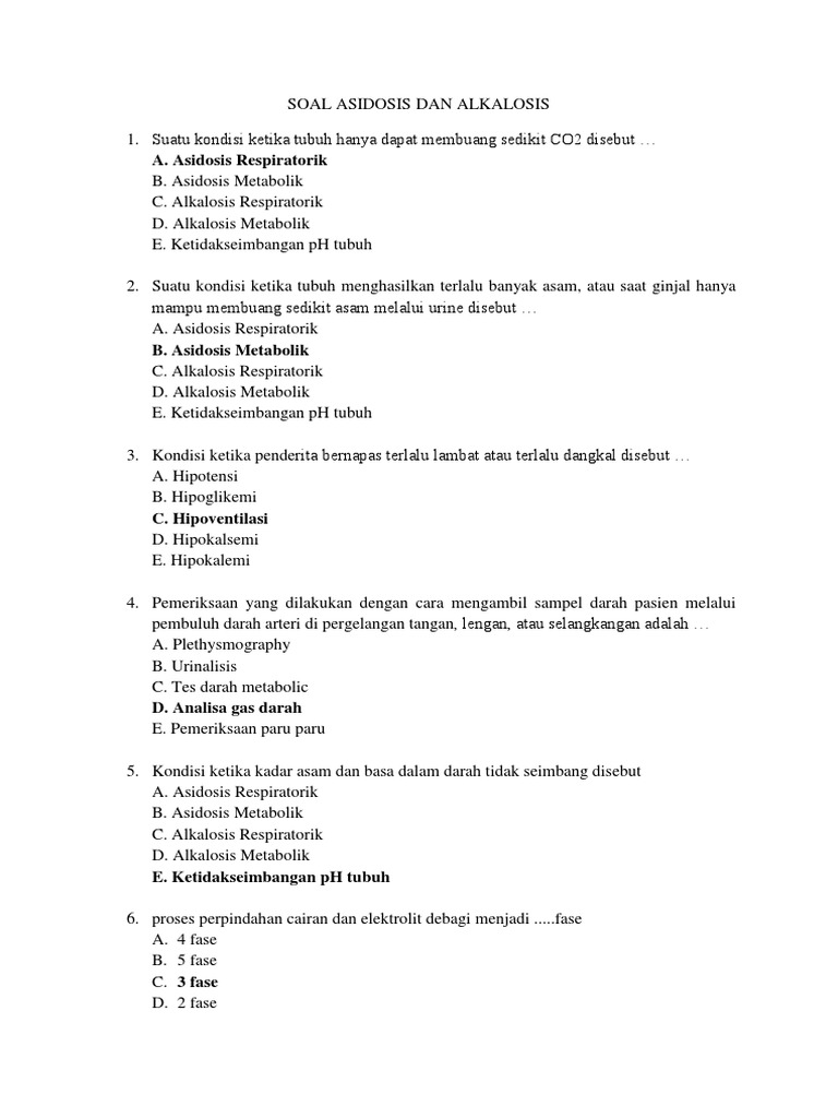 Soal Asidosis Dan Alkalosis | PDF